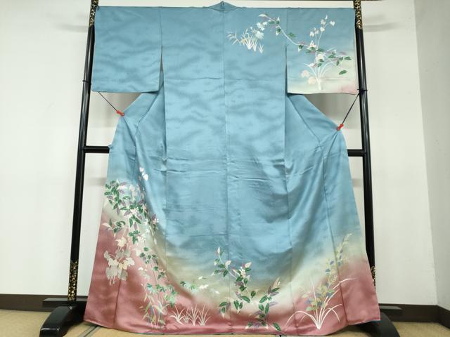 平和屋着物●訪問着　枝葉文　暈し染め　やまと誂製　ロング丈　正絹　逸品　DAAY5215ud