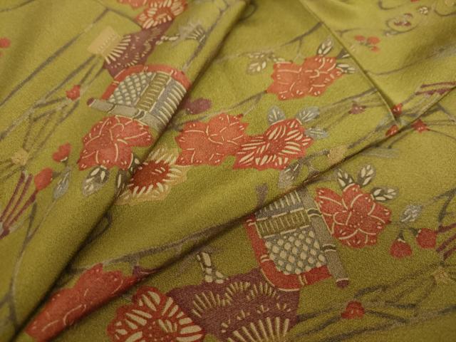 平和屋着物●上質な小紋　型染め　風景草花文　正絹　逸品　DAAY5238ud