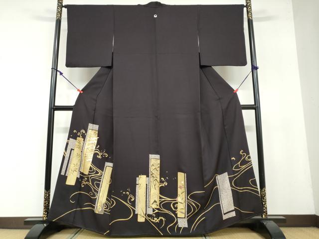 平和屋着物●豪華色留袖　駒刺繍　流水短冊飛鶴文　金彩　正絹　逸品　DAAY5261ud