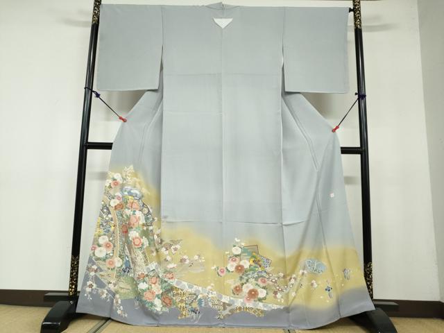 平和屋着物●豪華色留袖　作家物　駒刺繍　地紙吉祥草花文　暈し染め　金彩　正絹　逸品　未使用　DAAY5263ud
