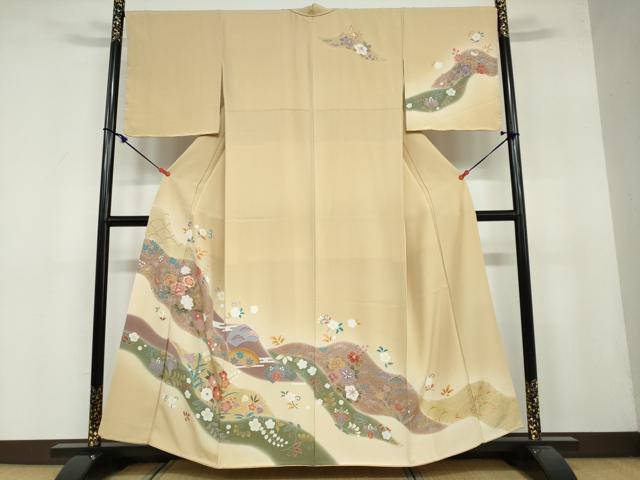 平和屋着物●訪問着　駒刺繍　地紙草花文　暈し染め　金彩　正絹　逸品　未使用　DAAY5281ud