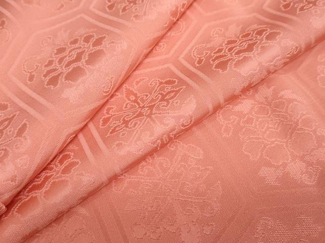 平和屋着物●上質な色無地　亀甲花地紋　甚三紅色　正絹　逸品　DAAY5360ud