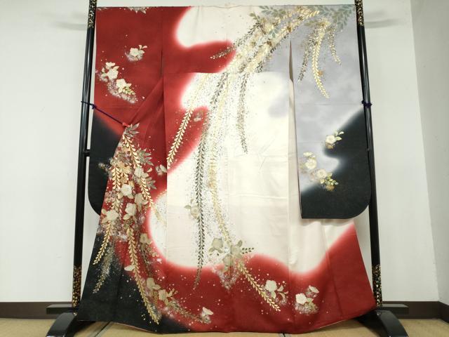 平和屋着物●豪華振袖　辻が花　暈し染め　金彩　銀通し地　正絹　逸品　DAAY5366ud