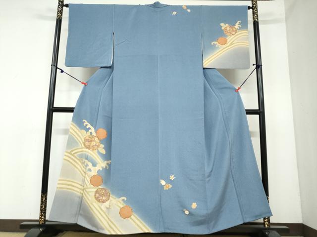 平和屋着物●訪問着　立波草花文　暈し染め　金彩　鬼しぼ縮緬　正絹　逸品　DAAY5390ud