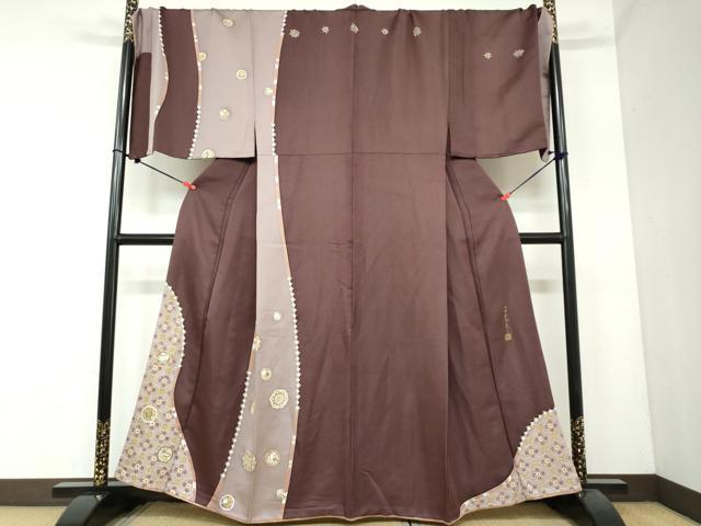 平和屋着物●男性　世界的友禅作家　千地泰弘　訪問着　千地天女　正倉院草花文　金彩　金通し地　正絹　逸品　DAAY5396ud