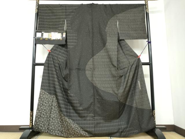 平和屋着物●二代目 川村久太郎　本場縞大島紬　訪問着　9マルキ　蔦の葉文　寿紬工場謹製　証紙付き　正絹　逸品　DAAY5452ud