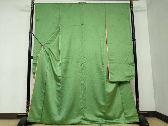 平和屋着物●豪華振袖　寿光織　舞桜文　淡黄色　金糸　反端付き　十二単風　正絹　逸品　DAAY5454ud