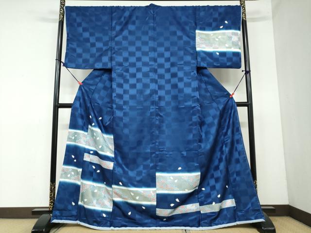 平和屋着物●男性　訪問着　横段舞桜文　暈し染め　金彩　洗える着物　DAAY5479ud