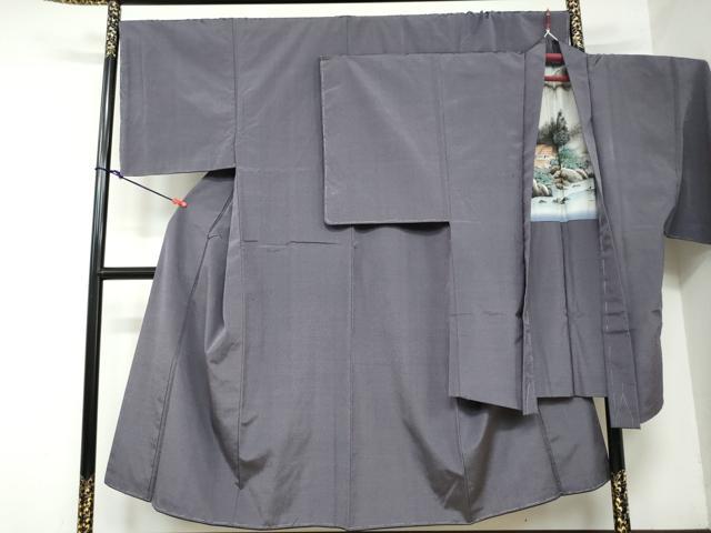 平和屋着物●男性　紬　江戸小紋　アンサンブル　万筋　紅消鼠色×紫水晶色　正絹　逸品　未使用　DAAY5486ud