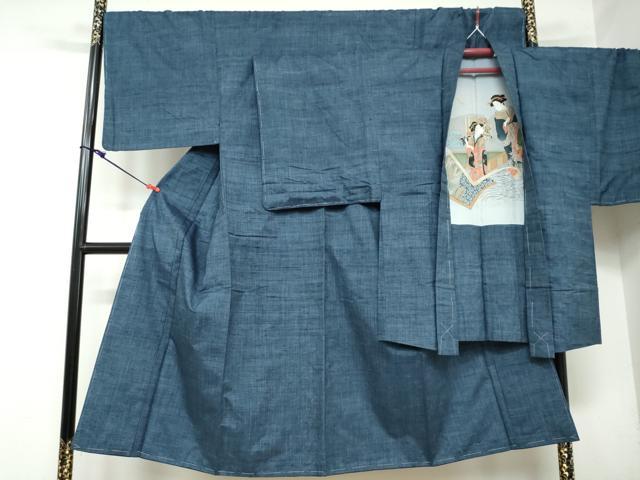 平和屋着物●男性　紬　アンサンブル　紺鼠色　正絹　逸品　未使用　DAAY5488ud