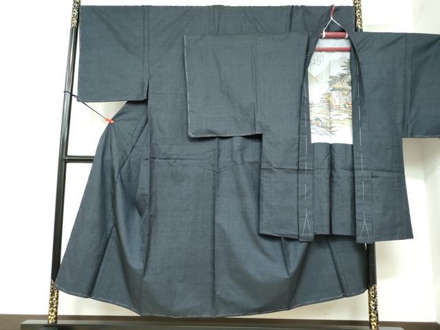 平和屋着物●男性　紬　アンサンブル　長羽織　霞文　正絹　逸品　未使用　DAAY5497ud