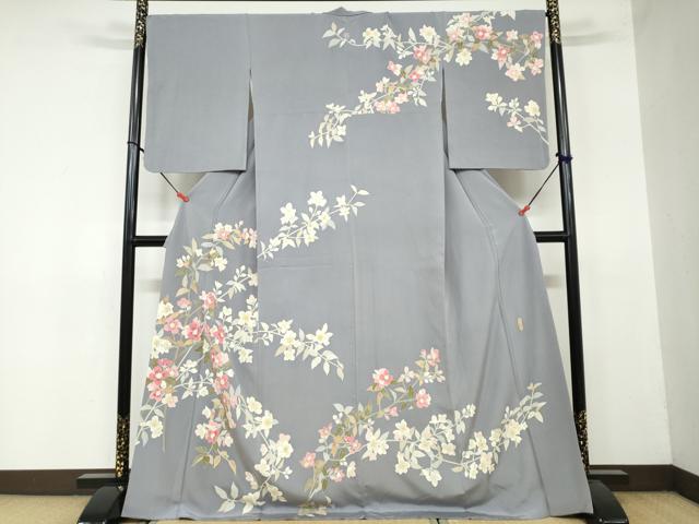 平和屋着物●訪問着　友禅　作家物　枝花文　大丸扱い　ロング丈　正絹　逸品　DAAY5531ud