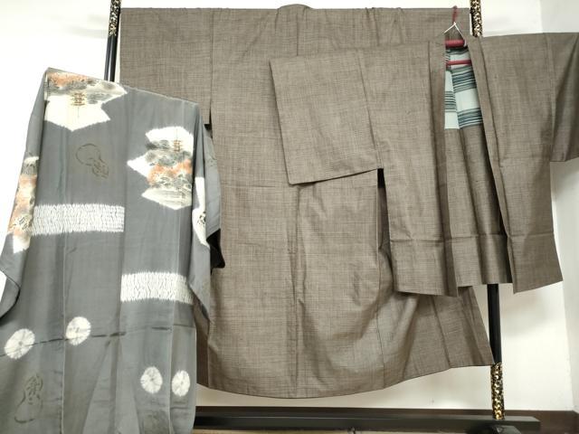 平和屋着物●男性　本場大島紬　アンサンブル　長襦袢（袷）セット　抽象文様　正絹　逸品　DAAY5562ud