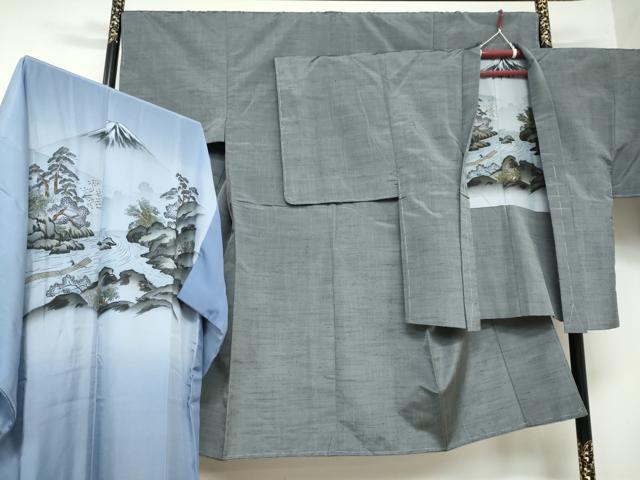 平和屋着物●男性　紬　アンサンブル　長襦袢（袷）セット　豆がら茶色　正絹　逸品　未使用　DAAY5566ud