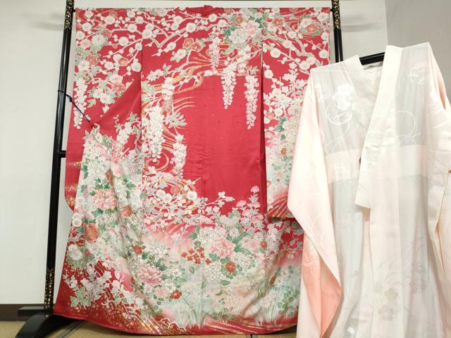 平和屋着物●豪華振袖・長襦袢（無双仕立て）セット　駒刺繍　草花文　暈し染め　金彩　正絹　逸品　DAAY5568ud