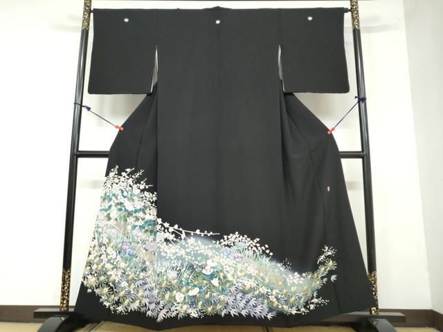 平和屋着物●本加賀友禅作家　菊田宏幸　黒留袖　草花文　暈し染め　正絹　逸品　DAAY5614ud