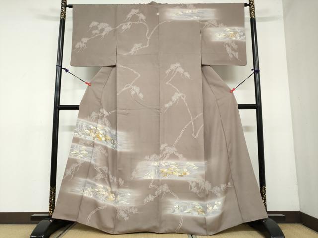 平和屋着物●創業460年・千總　訪問着　駒刺繍　渡橋風景草花文　暈し染め　金彩　高島屋扱い　正絹　逸品　DAAY5645ud