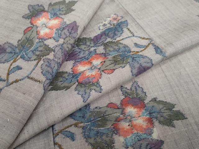 平和屋着物●小千谷紬　枝花文　正絹　逸品　未使用　DAAY5649ud