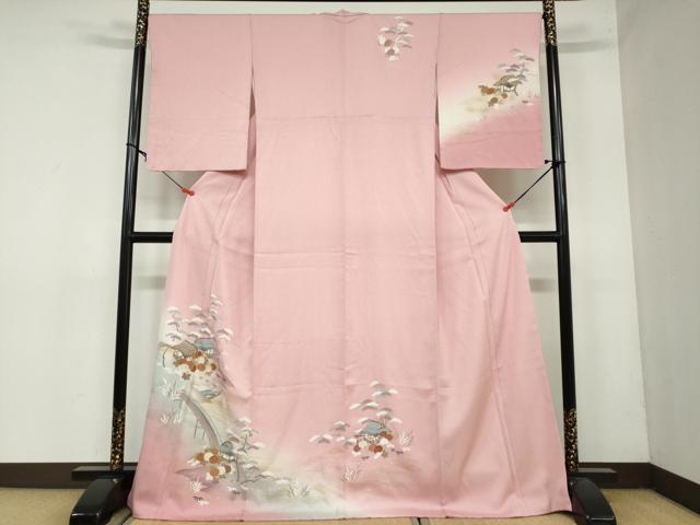 平和屋着物●訪問着　渡橋風景草花文　暈し染め　金彩　やまと誂製　正絹　逸品　未使用　DAAY5664ud