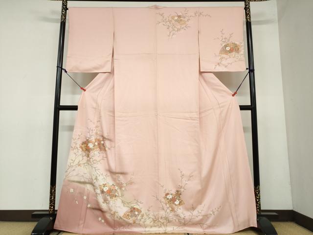 平和屋着物●訪問着　流水扇面草花文　暈し染め　金彩　正絹　逸品　DAAY5666ud