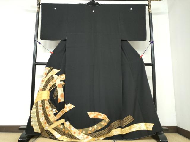 平和屋着物●豪華黒留袖　駒刺繍　束ね熨斗草花文　金彩　正絹　逸品　未使用　DAAY5680ud