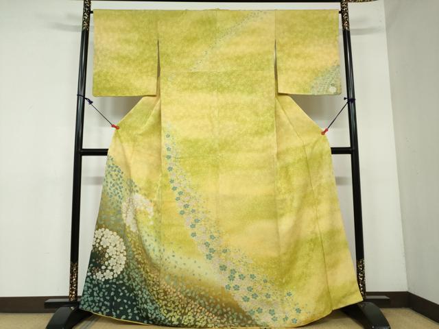 平和屋着物●訪問着　駒刺繍　朧染　舞桜文　暈し染め　金彩　銀通し地　正絹　逸品　DAAY5687ud