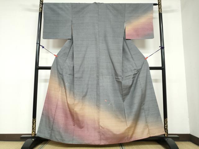 平和屋着物●訪問着　紬地　総刺繍　敷松葉文　正絹　逸品　DAAY5698ud