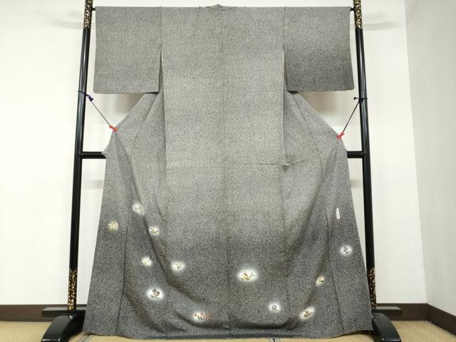 平和屋着物●訪問着　作家物　押し花　草花文　蛍暈し　たたき染め　黒地　さが美扱い　正絹　逸品　DAAY5705ud