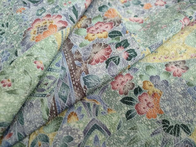 平和屋着物●上質な小紋　草花文　鬼しぼ縮緬　正絹　逸品　未使用　DAAY5710ud