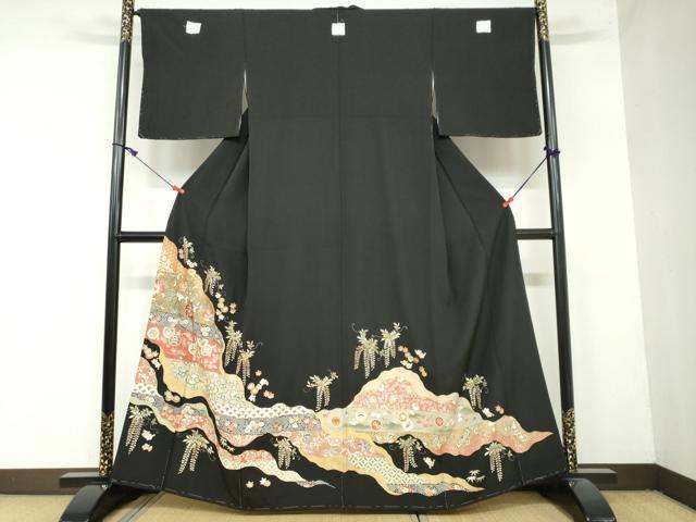 平和屋着物●創業460年・千總　黒留袖　道長草花文　金彩　正絹　逸品　未使用　DAAY5717ud
