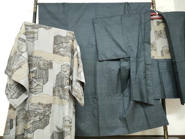 平和屋着物●男性　紬　アンサンブル　長襦袢セット（袷）　100亀甲　総詰め　高島屋扱い　正絹　逸品　DAAY5734ud