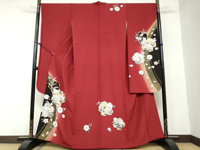 平和屋着物●豪華振袖　駒刺繍　草花文　金彩　正絹　逸品　DAAY5739ud