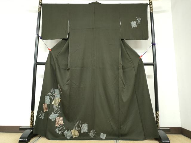 平和屋着物●訪問着　絞り　刺繍　色紙重ね草花文　金彩　正絹　逸品　DAAY5796ud