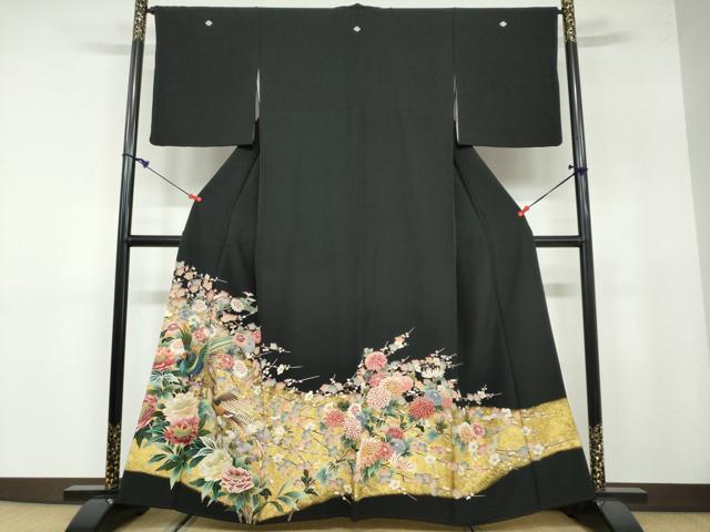 平和屋着物●豪華黒留袖　鳳凰草花文　金彩　正絹　逸品　DAAY5806ud