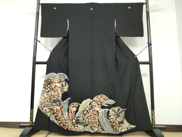 平和屋着物●創業460年・千總　黒留袖　双鶴宝尽くし草花文　金銀彩　正絹　逸品　DAAY5808ud