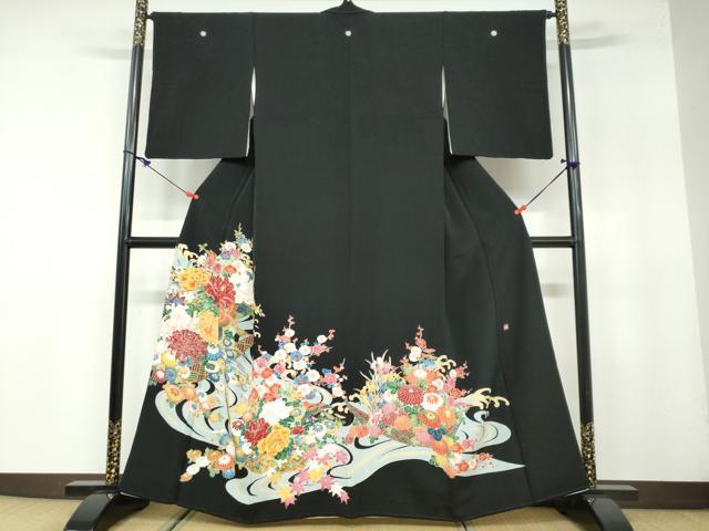 平和屋着物●豪華黒留袖　作家物　流水花鳥文　金彩　正絹　逸品　DAAY5813ud