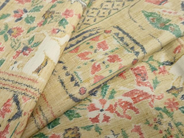 平和屋着物●小千谷紬　鳥獣草花文　正絹　逸品　DAAY5853ud