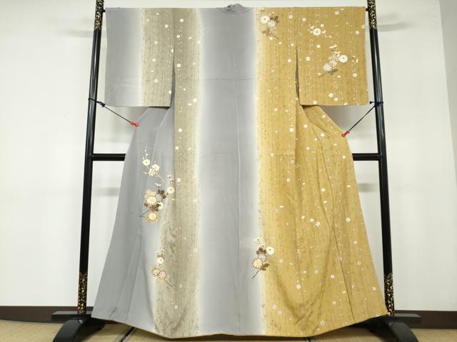 平和屋着物●訪問着　駒刺繍　草花文　暈し染め　金彩　正絹　逸品　DAAY5854ud