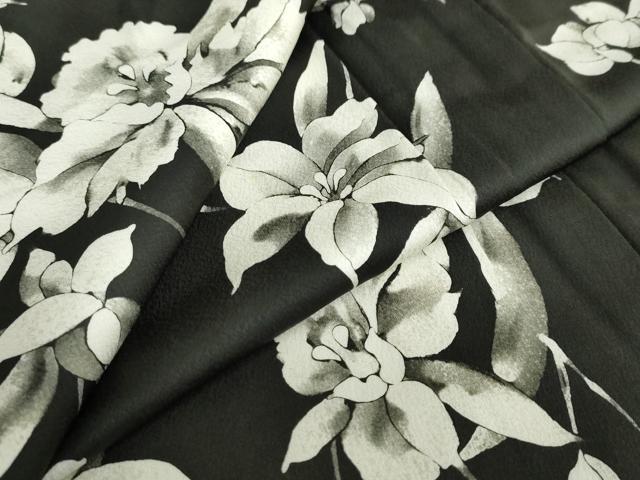平和屋着物●上質な小紋　枝花文　黒地　正絹　逸品　DAAY5858ud