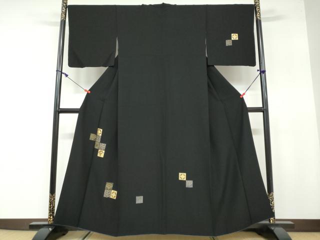 平和屋着物●訪問着　竹屋町刺繍　色紙吉祥文　黒地　正絹　逸品　DAAY5859ud