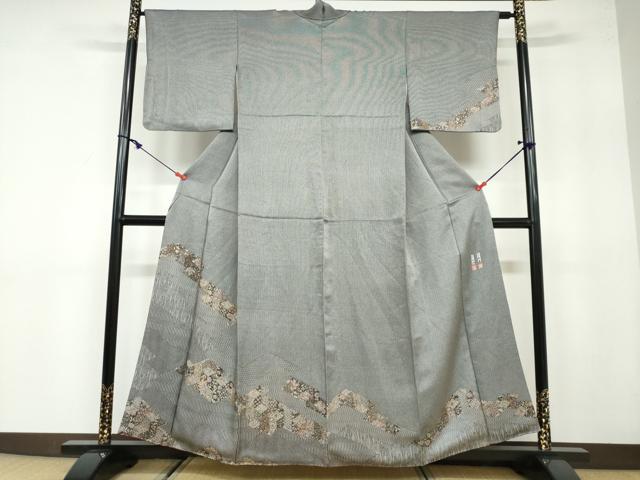 平和屋着物●二代目更甚　江戸更紗　江戸小紋　訪問着　吉祥更紗草花文　万筋　黒色×蕎麦切色　正絹　逸品　DAAY5860ud