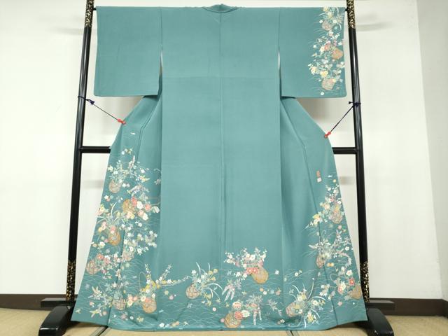 平和屋着物●本加賀友禅作家　奥原一就　訪問着　花籠文　正絹　逸品　DAAY5865ud