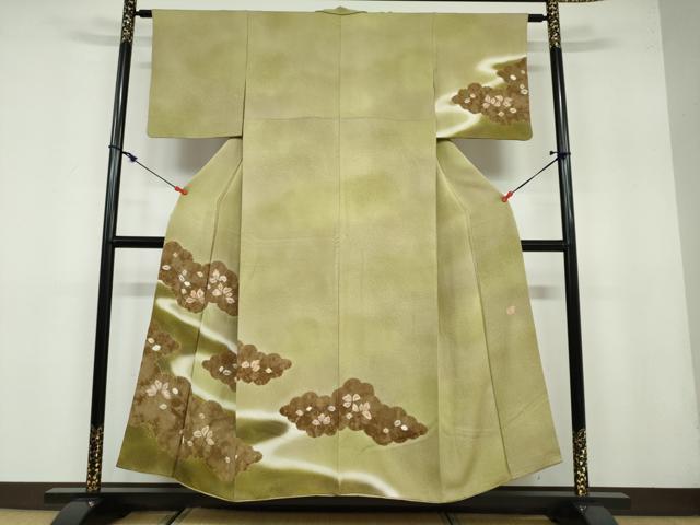 平和屋着物●訪問着　作家物　絞り　雲取舞葉文　暈し染め　正絹　逸品　DAAY5880ud