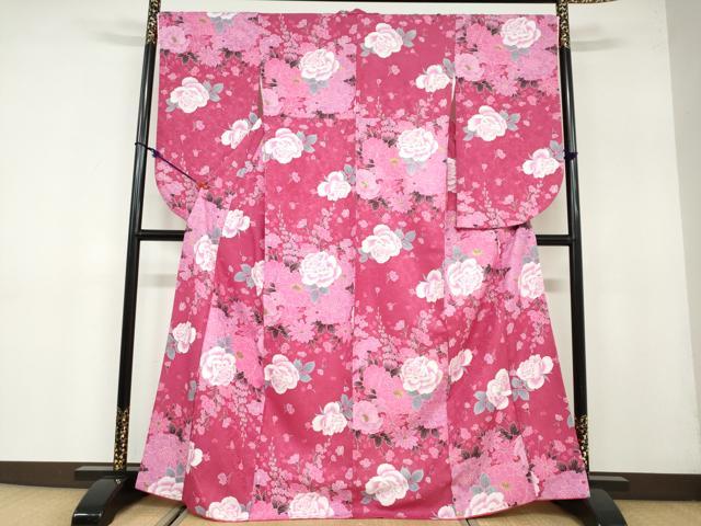 平和屋着物●H・L（アッシュエル）　HENRI-LUC CHAPUIS　小振袖　二尺袖　草花文　金彩　洗える着物　DAAY5899ud