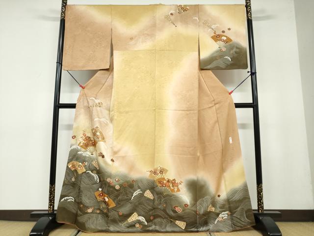 平和屋着物●訪問着　作家物　流水扇面草花文　暈し染め　金彩　正絹　逸品　DAAY5913ud