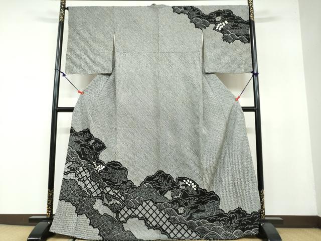 平和屋着物●訪問着　総絞り　地紙重ね草花文　黒地　正絹　逸品　DAAY5920ud