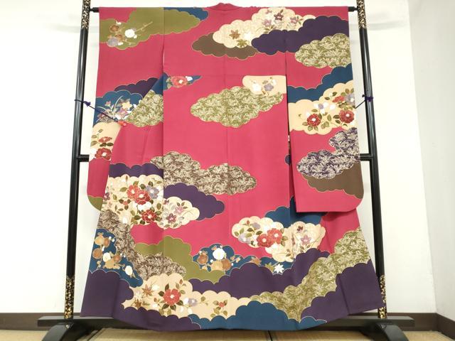 平和屋着物●豪華振袖　駒刺繍　雲取り草花文　金彩　正絹　逸品　DAAY5939ud
