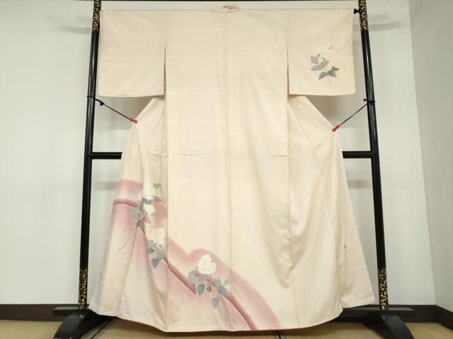 平和屋着物●訪問着　作家物　紬地　薔薇　バラ　暈し染め　正絹　逸品　未使用　DAAY5958ud