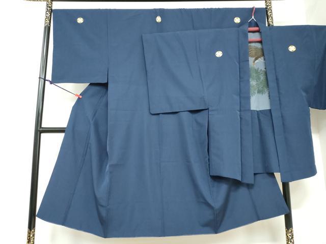平和屋着物●男性　色紋付　羽織セット　留紺色　正絹　逸品　DAAY5964ud