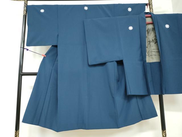 平和屋着物●男性　色紋付　羽織セット　青藍色　正絹　逸品　DAAY5965ud